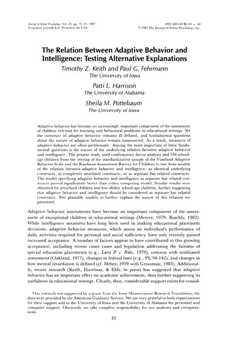 Pdf The Relation Between Adaptive Behavior And Intelligence Testing