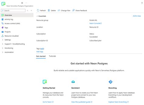 Azure Portal を使用して Neon リソースを管理する Azure Native Integrations