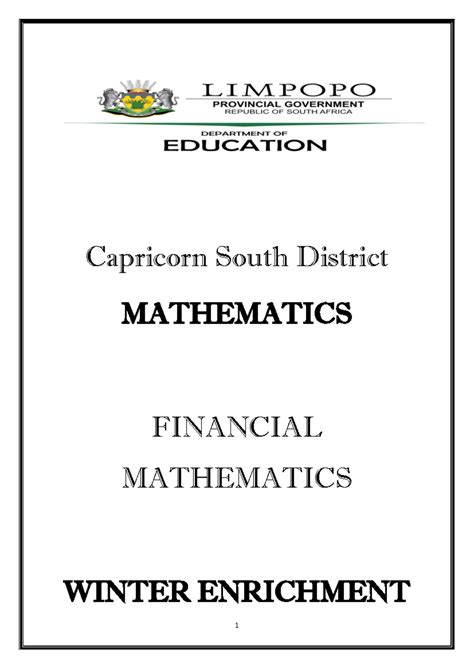 Financial Mathematics Mathematics 1 Winter Enrichment Guide Studocu