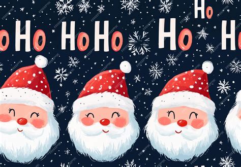 Blue Wallpaper Pattern With Santa Claus And Words Ho Ho Hoho Premium