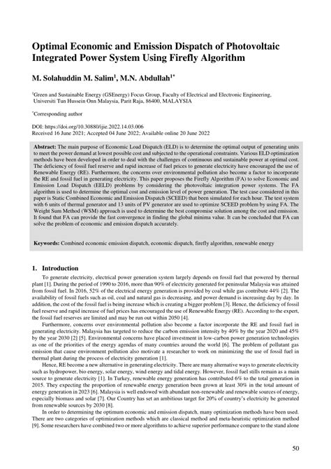 Pdf Optimal Economic And Emission Dispatch Of Photovoltaic Integrated