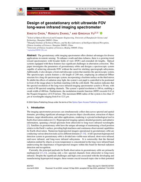 Pdf Design Of Geostationary Orbit Ultrawide Fov Long Wave Infrared Imaging Spectrometer