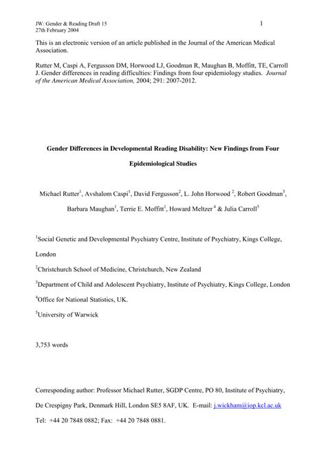 Pdf Sex Differences In Developmental Reading Disability