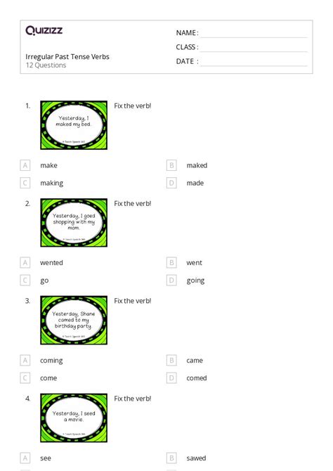 50 Past Tense Verbs Worksheets For 3rd Grade On Quizizz Free And Printable
