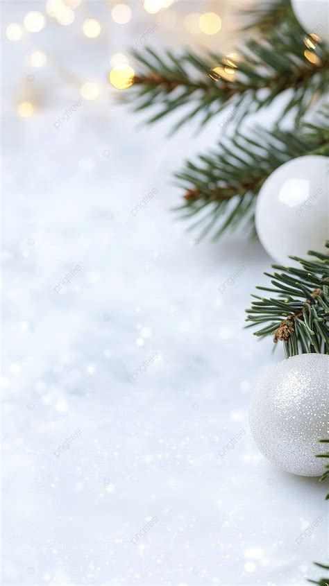 흰색 색 구성표 빛나는 빛 보케 조명 복사 공간 흰색 공과 눈 위에 소나무가 있는 흰색 크리스마스 배경 배경 화면 및 일러스트 무료 다운로드 Pngtree