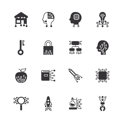 Artificial Intelligence Machine Learning Flat Glyph Icons Collection For Web Design Symbols And