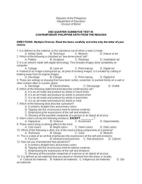 Cpar 2nd Quarter Summative Test On Contemporary Philippine Arts Studocu