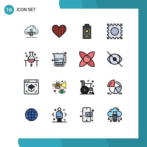 Editable Vector Line Pack Of 16 Simple Flat Color Filled Lines Of Science Experiment Laboratory