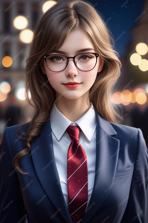 Premium Photo A Young European Pretty Girl In Suit And Glasses On A