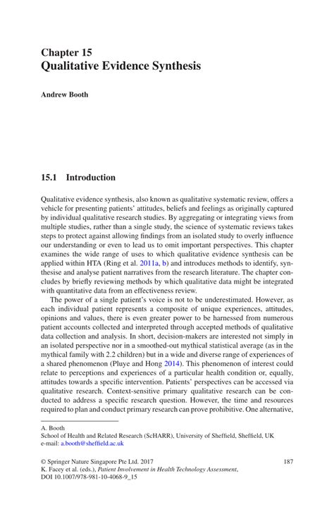 Pdf Qualitative Evidence Synthesis