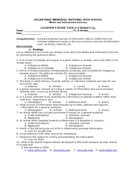 Mil12 Week 1 Comptency 6 Module 5 Print Pdf Mass Media Libraries