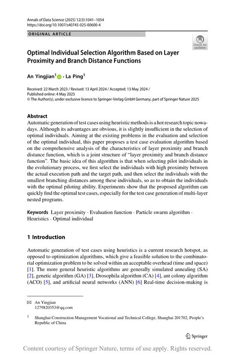 Optimal Individual Selection Algorithm Based On Layer Proximity And