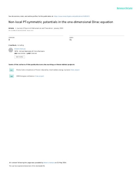 Pdf Non Local Pt Symmetric Potentials In The One Dimensional Dirac