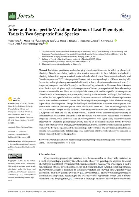 Pdf Xu Et Al 2022 Inter And Intraspecific Variation Patterns Of Leaf Phenotypic