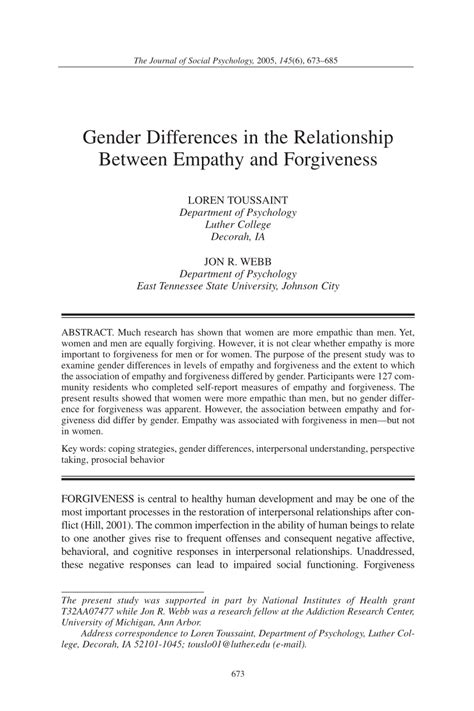 Pdf Gender Differences In The Relationship Between Empathy And