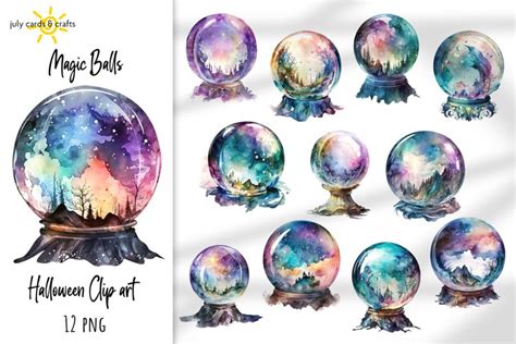 Magic Crystal Balls Halloween Clipart Bundle