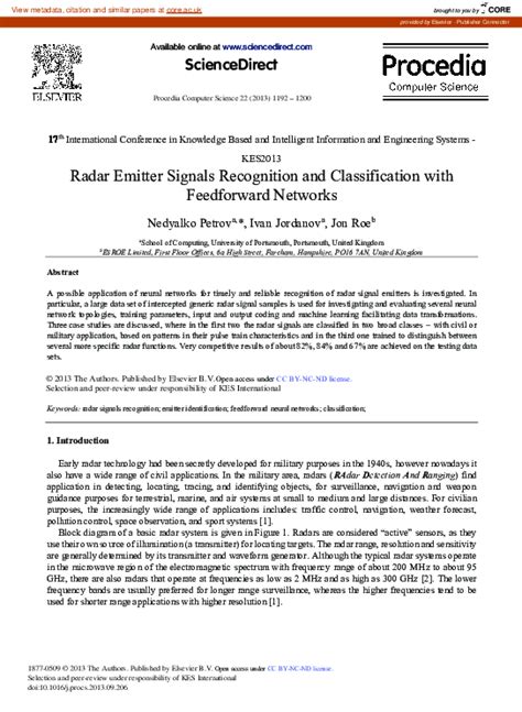 Pdf Radar Emitter Signals Recognition And Classification With Feedforward Networks Ivan