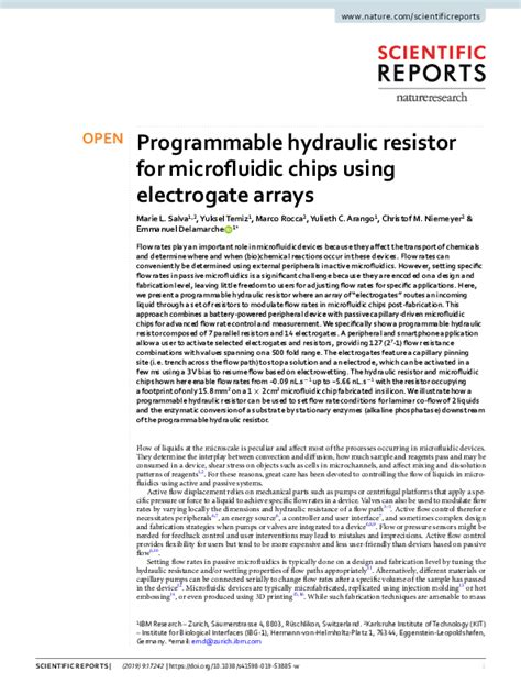 Pdf Programmable Hydraulic Resistor For Microfluidic Chips Using Electrogate Arrays