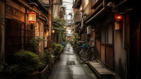 The Dark Alleyway Of A City In Japan Background Back Alley Of Kyoto