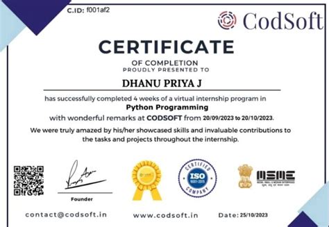 Dhanu Priya J On Linkedin Codsoft Cip