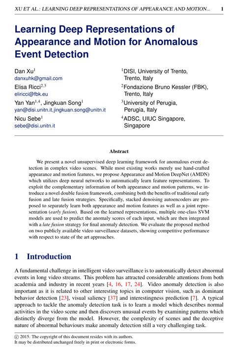 Pdf Learning Deep Representations Of Appearance And Motion For Anomalous Event Detection