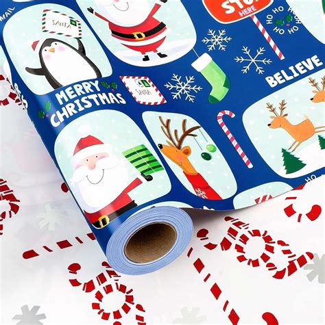 Merture Blue Christmas Wrapping Paper Roll Mini Roll 17