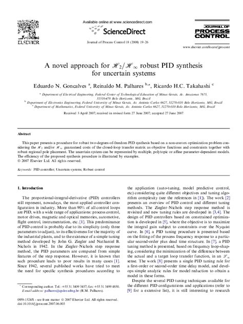 Pdf A Novel Approach For H 2 H ∞ Robust Pid Synthesis For Uncertain Systems