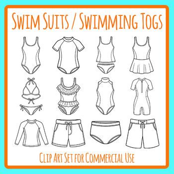 Swimsuits Clip Art Set Togs Swimming Trunks Swim Suits Bikini Summer