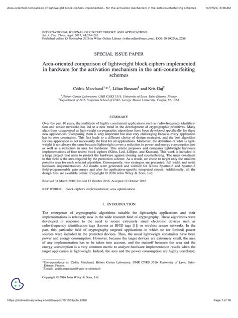 Area‐oriented Comparison Of Lightweight Block Ciphers Implemented In Hardware For The Activation