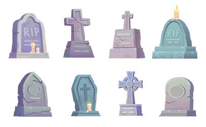 Set Gravestones Collection Black Grave Royalty Free Vector