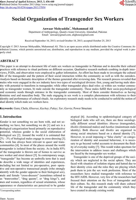 Social Organization Of Transgender Sex Workers