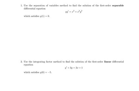 solved 1 use the separation of variables method to find the