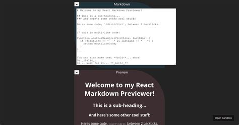 markdown previewer fcc challenge complete codesandbox