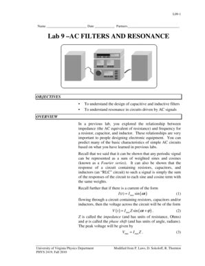 Fillable Online People Virginia L Name Date Partners Lab AC FILTERS AND RESONANCE