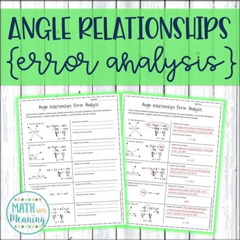 Angle Relationships Error Analysis Worksheet Activity Ccss 7gb5