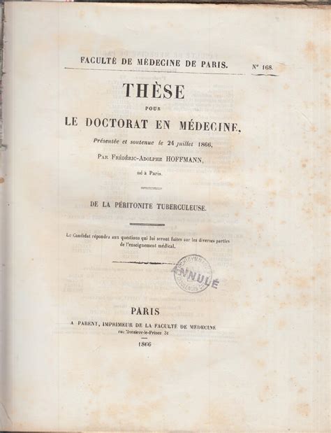 De La Péritonite Tuberculeuse Cand Frédéric Adolphe Hoffmann By