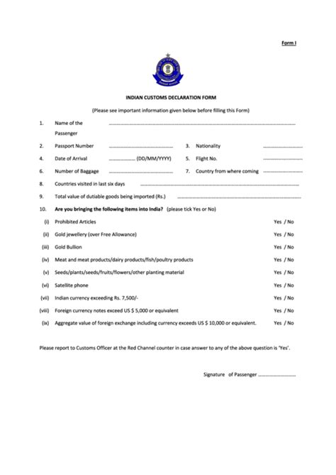 Top Indian Customs Declaration Form Templates Free To Download In Pdf