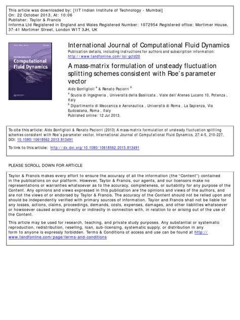 Pdf 2013ijcfda Mass Matric Formulation Of Unsteady Fluctuation Splitting Scheme Consistent