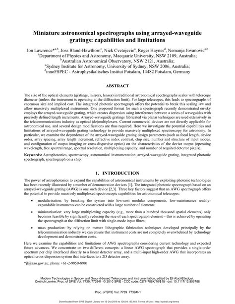 Pdf Miniature Astronomical Spectrographs Using Arrayed Waveguide