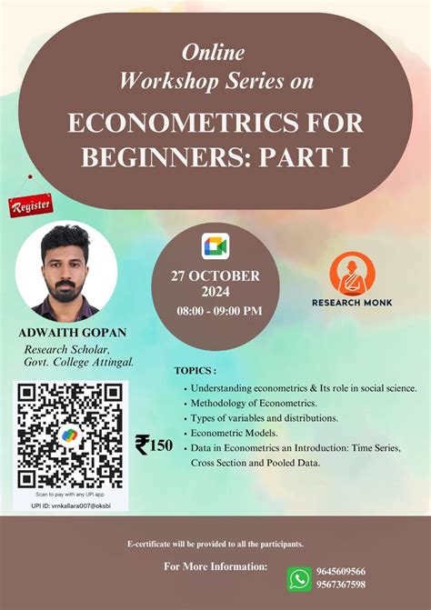 Workshop Series On Econometrics For Beginners Part I Scheduled On 27 October 2024