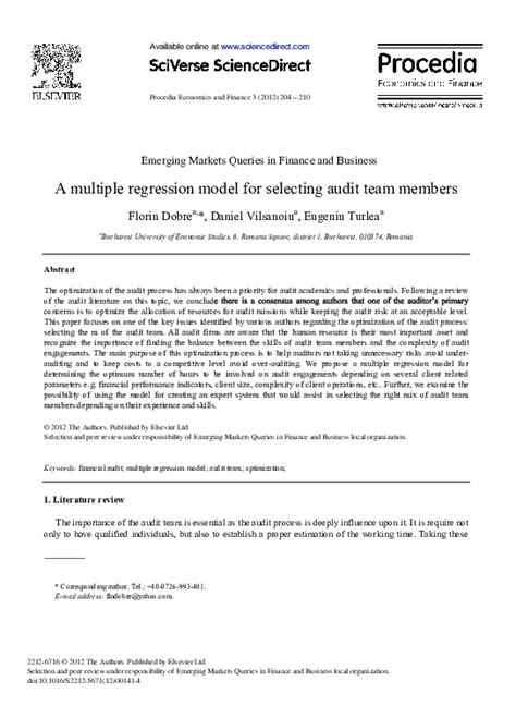 Pdf A Multiple Regression Model For Selecting Audit Team Members