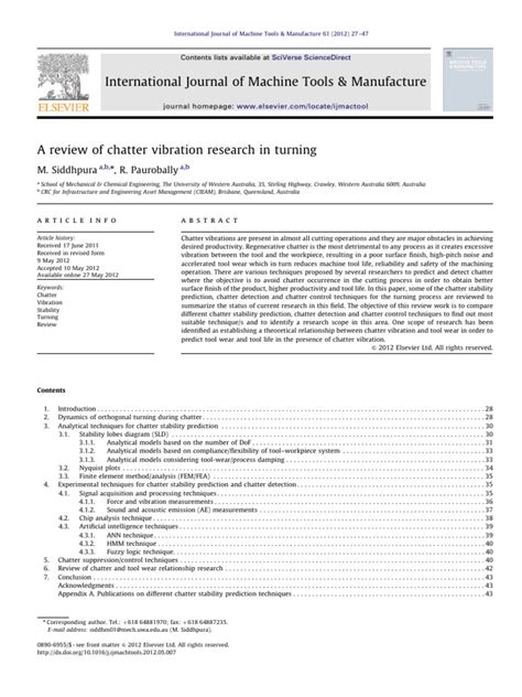 A Review Of Chatter Vibration Research In Turning Pdf Machining