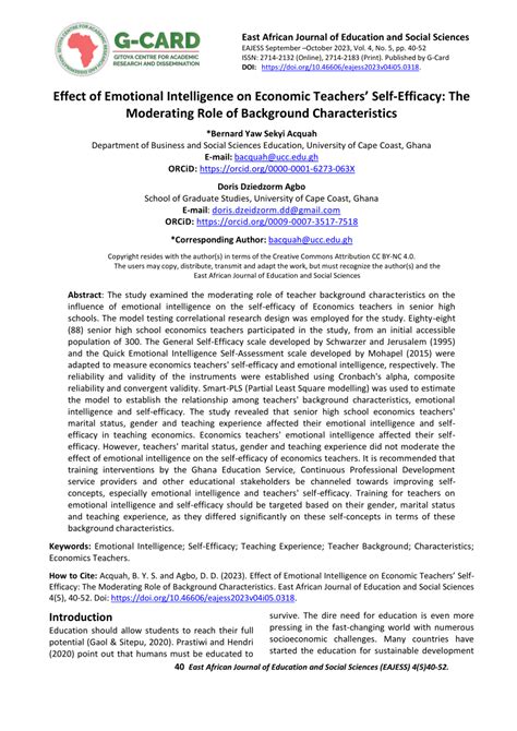 Pdf Effect Of Emotional Intelligence On Economic Teachers Self