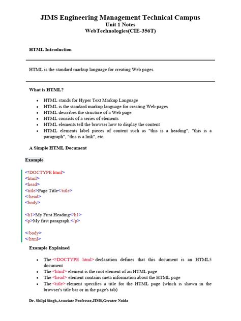 Webtechnologies Cie 356 T Unit 1 Notes Pdf Hyperlink Html Element