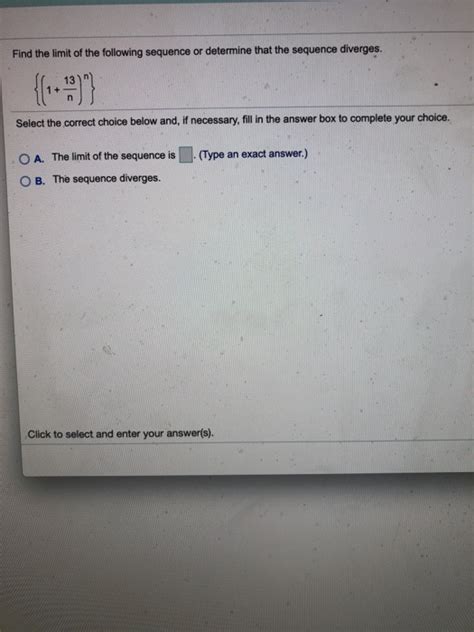 solved find the limit of the following sequence or determine