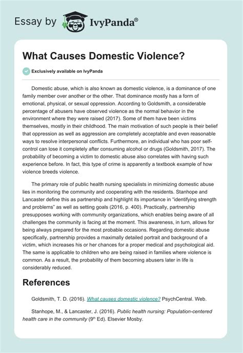 What Causes Domestic Violence 283 Words Essay Example