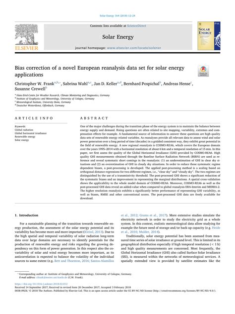 Pdf Bias Correction Of A Novel European Reanalysis Data Set For Solar Energy Applications