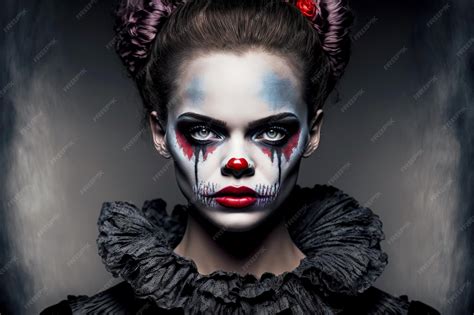 Premium Photo Beautiful Girl In Clown Makeup With Red Nose In Gothic