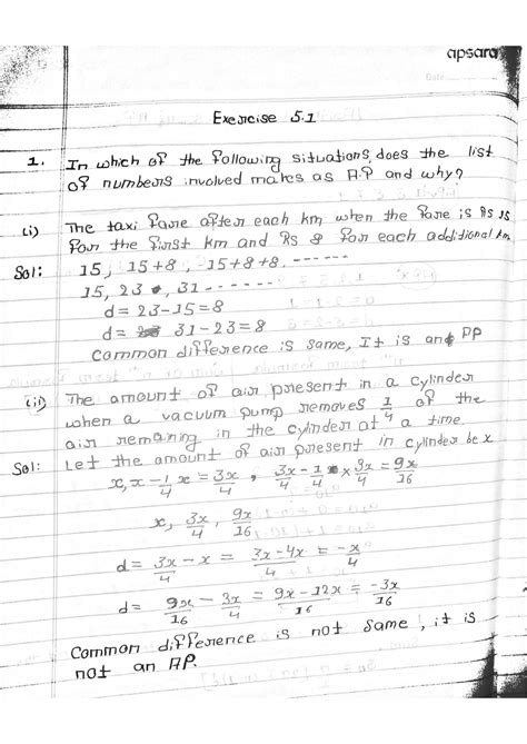 Solution Class 10 Chapter 5 Arithmetic Progressions Exercise 5 1