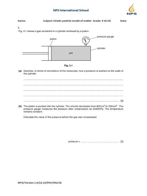 21 Grade 9 Igcse Questions Pressure Question Pdf Science